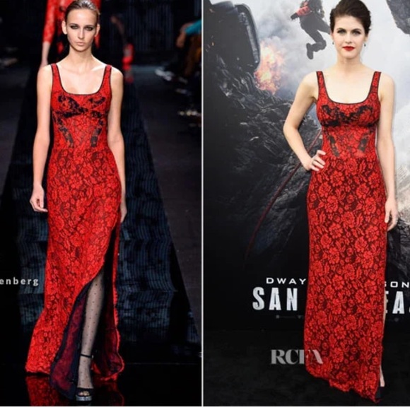 Diane Von Furstenberg | Dresses | Dvf Red Lace Gown | Poshmark